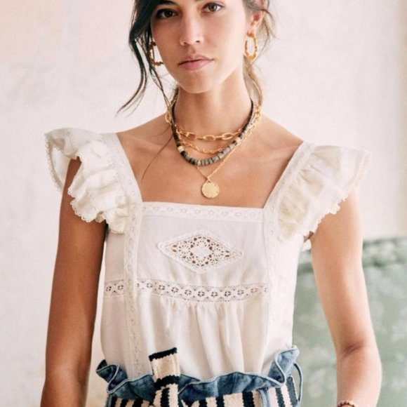 Sezane | Tops | Sezane Zoara Top Ecru Size 32 French Us 2 Ruffle Lace ...